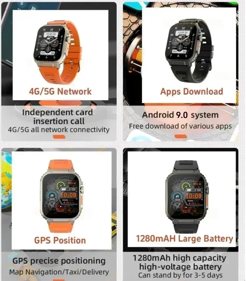 Original 4G Smart Watch CDS9 Rotating Pull Camera GPS WIFI Heart Rate ...