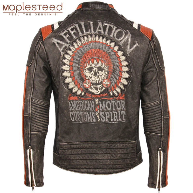Vintage-Embroidery-Skulls-Motorcycle-Leather-Jacket-100-Real-Cowhide ...