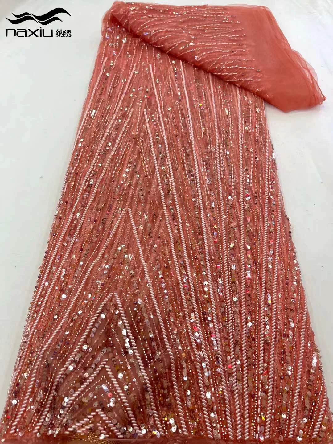 Madison-Tecido-de-renda-com-renda-frisada-m-o-tecido-bordado-africano ...