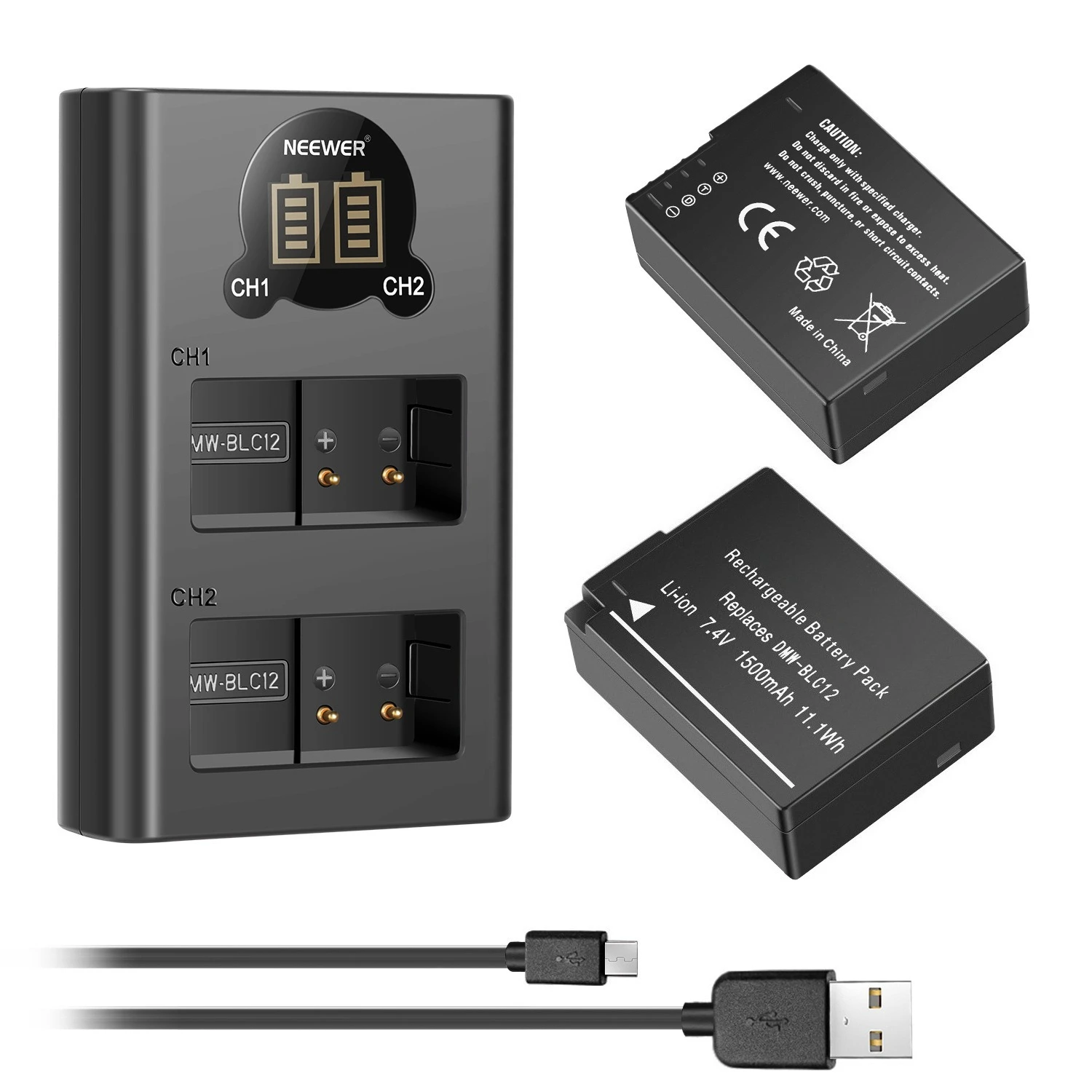 【2-Pack + Vertical Charger】1500mAh DMW-BLC12 Battery for Panasonic ...