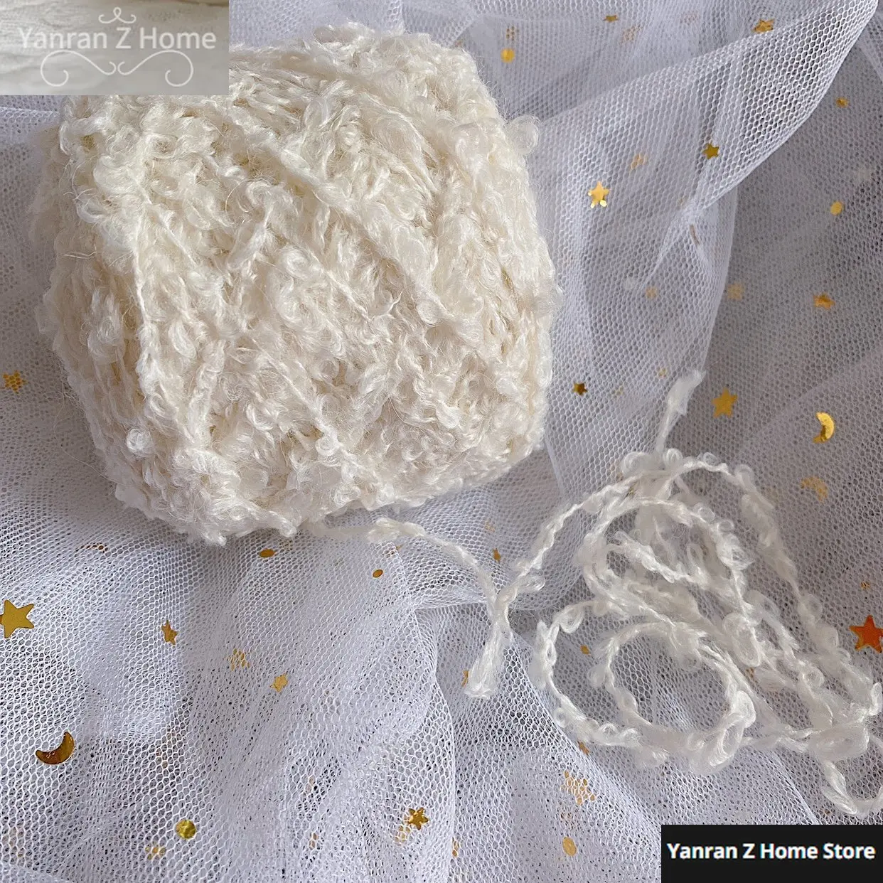 50g Off White Wool Yarn Loop Thread Handwoven Knitting Doll Hair Thread ...