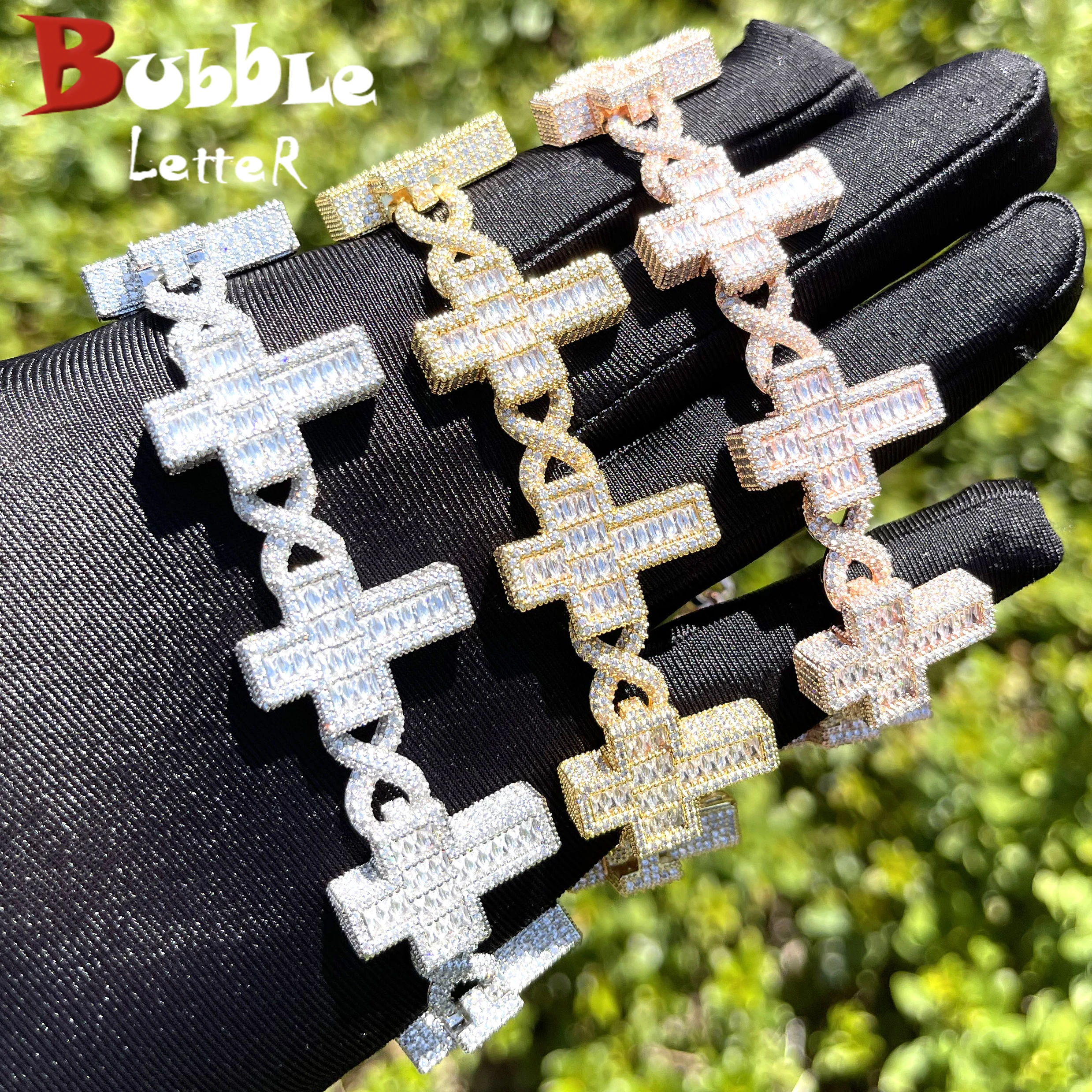 Bubble-Letter-Iced-Out-Baguette-Cross-Infinity-Bracelet-for-Men-Real ...