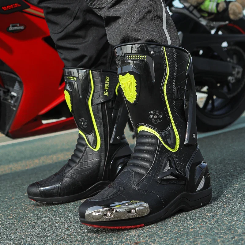 Motorcycle Boot Men Women Riding Mid-Calf Ankle Protective Shoes Moto ...