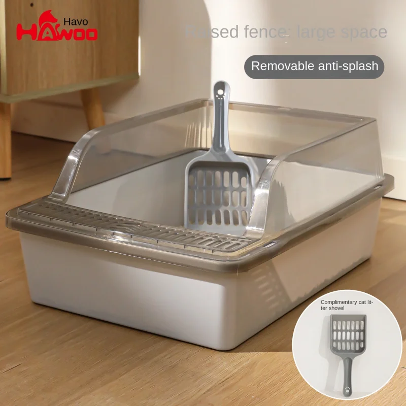 Translucent Square Litter Box Anti-Sand Open Cat Toilet Kittens Special ...