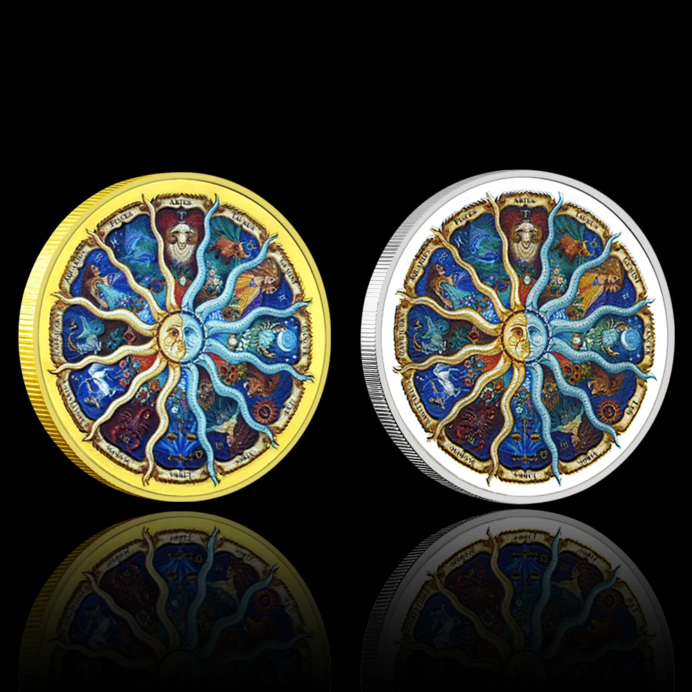 Moneda-de-oro-plata-de-doce-constelaciones-sol-luna-Dios-moneda-de ...