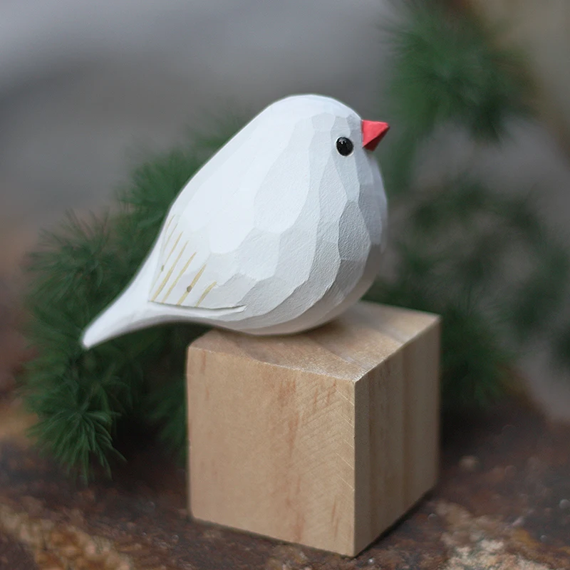 Handmade wood carving white pearl bird ornament White Java Sparrow ...