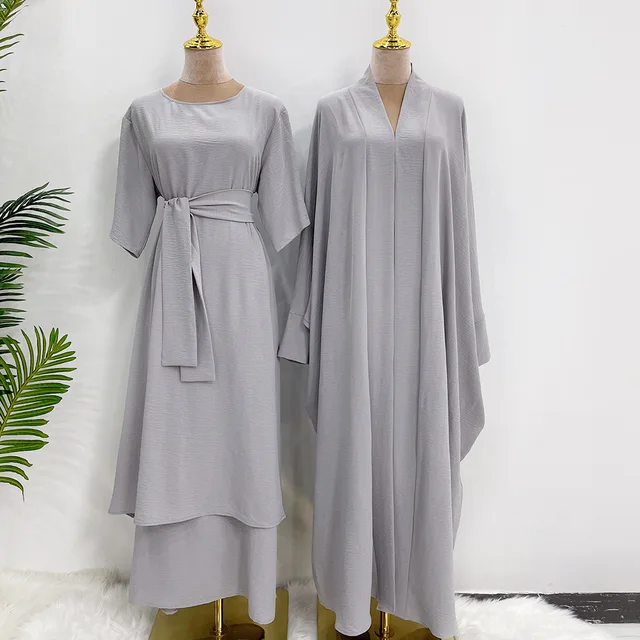 Eid 2 Piece Abaya Matching Muslim Sets Hijab Dress Open Abayas for ...