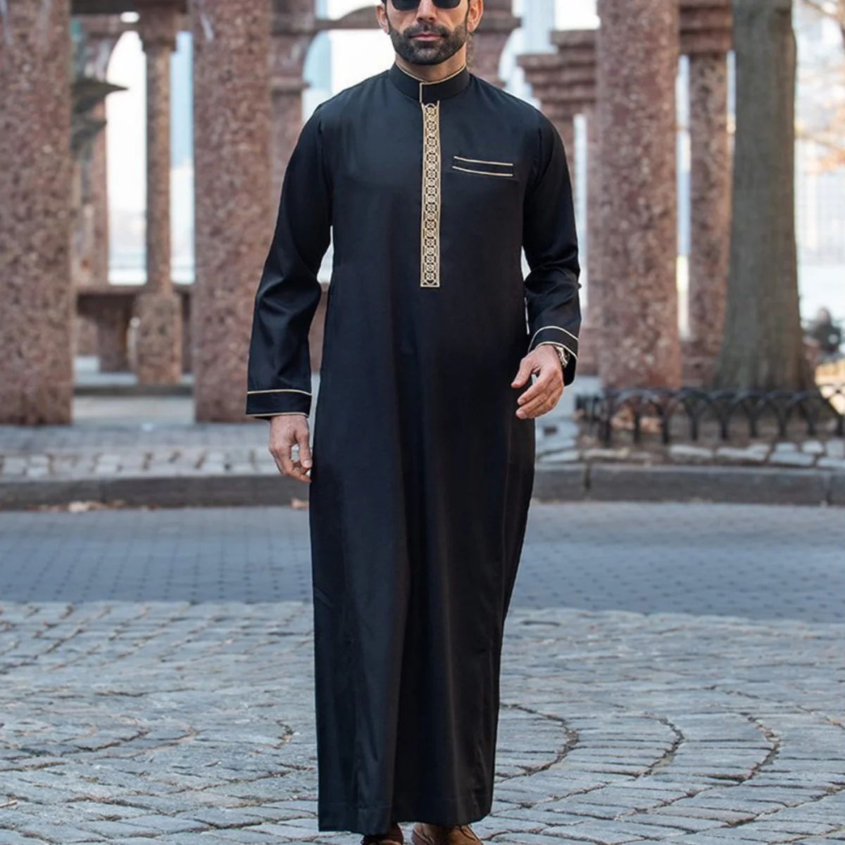 Islamic-muslim-Arabic-men-s-robe-long-sleeve-embroidered-stand-collar ...