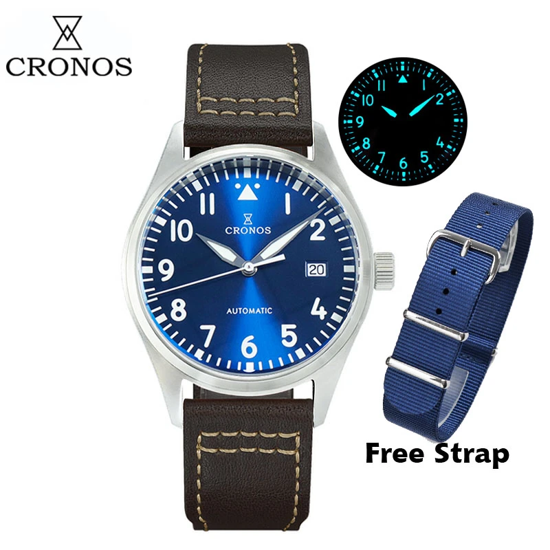 Cronos Pilot Flieger Mechanical Men Watch 39mm Stainless steel Super ...