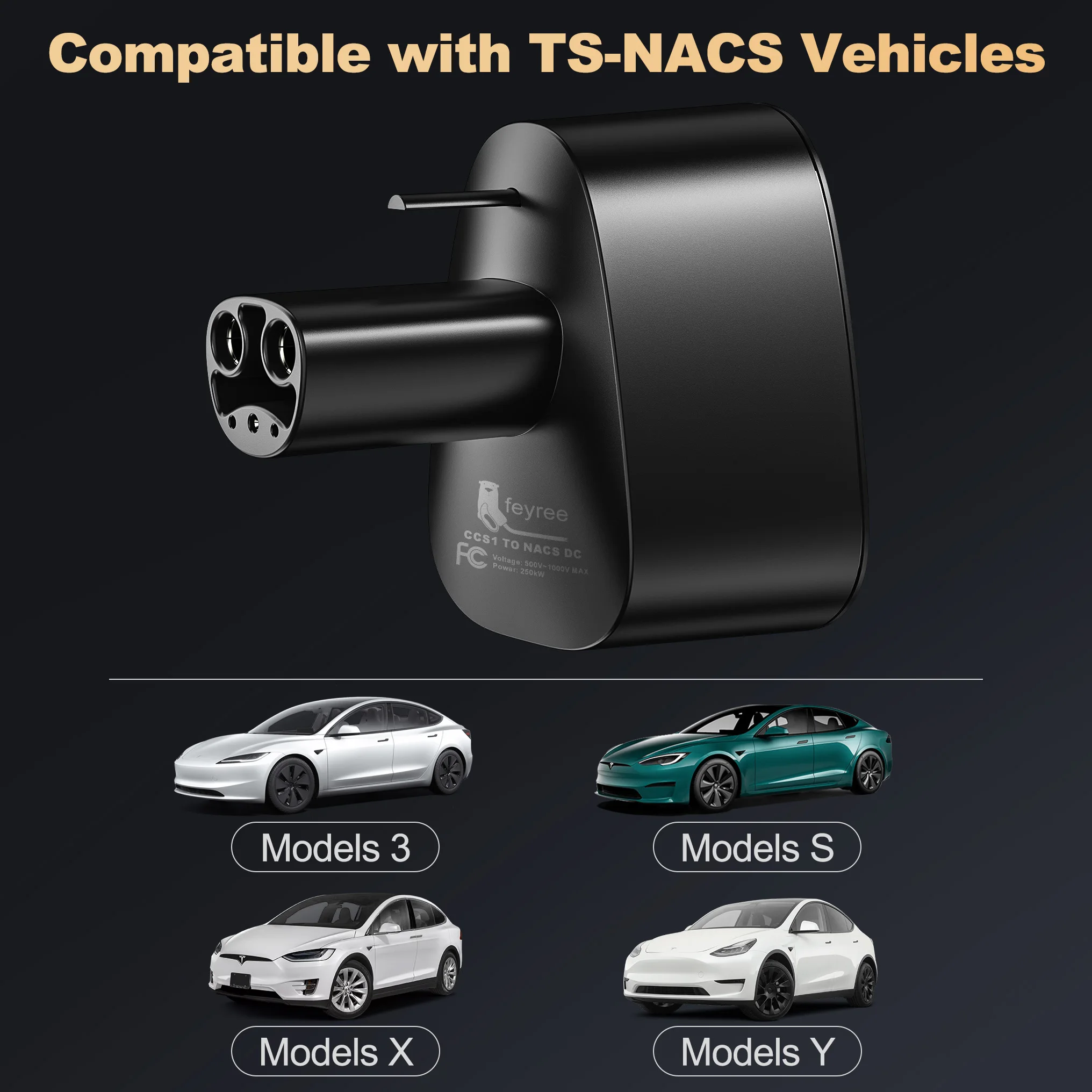 Tesla Model 3,Y, S 및 X용 feyree CCS1-TS-NACS 어댑터 - NACS 소유자 전용 - CCS1 ...