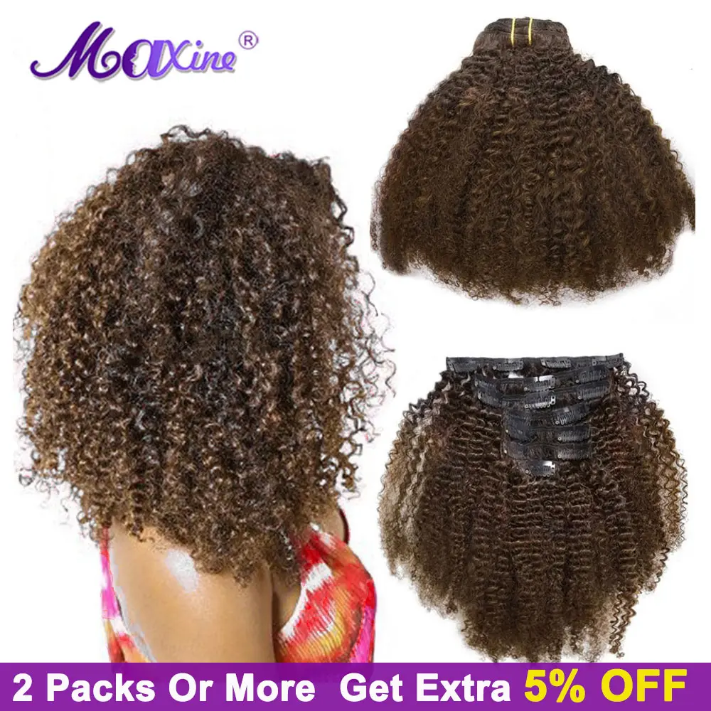 Brown-Colored-Curly-Clip-In-Hair-Extensions-Afro-Curly-Human-Natural ...