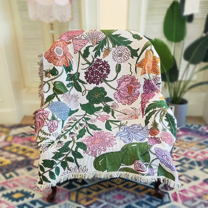 Floral Thread Blanket INS Style Home Casual Blanket Tapestry Decorative ...