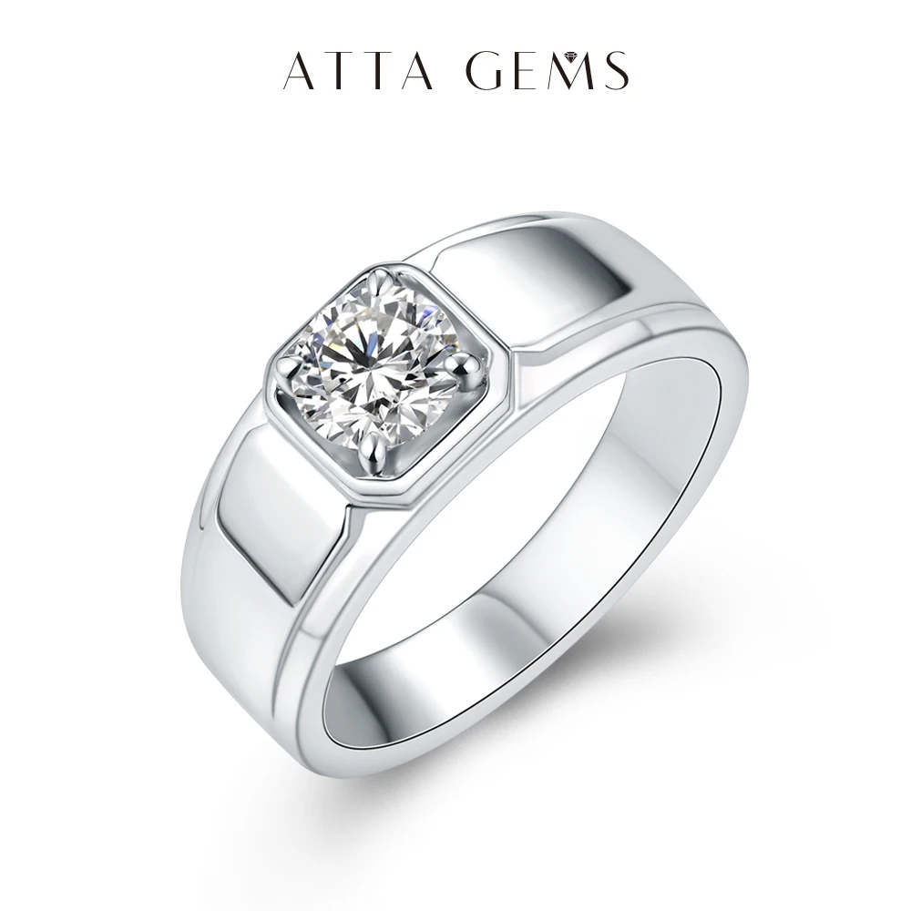 ATTAGEMS 925 Sterling Silver Moissanite iRings for Men Wedding Silver Diamond Engagement 1.0Ct D ...