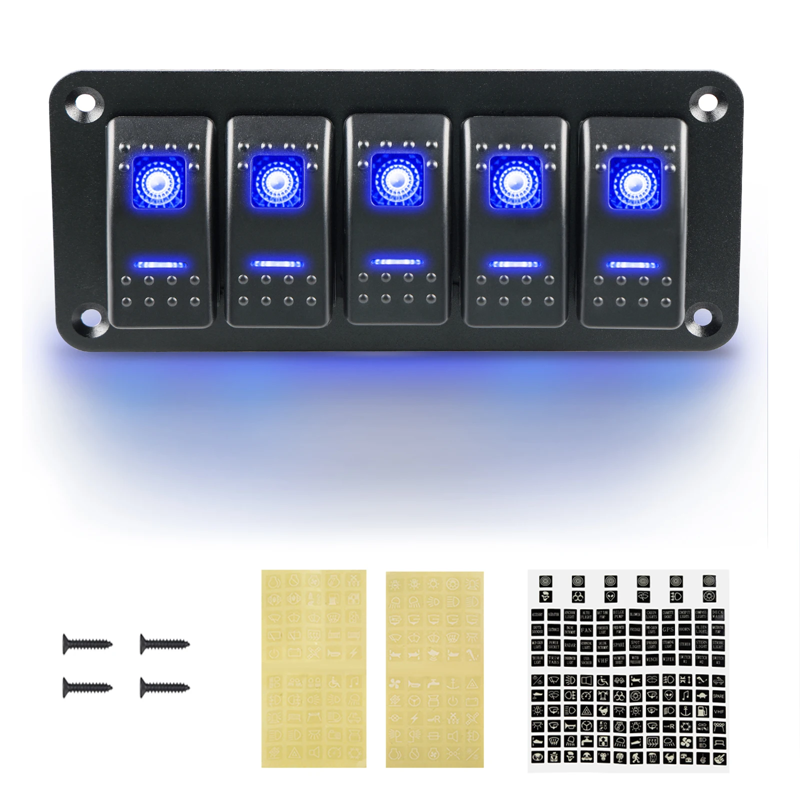 Car-Marine-Boat-5-Gang-5-Pin-Toggle-Rocker-Switch-Panel-12V-24V-Blue ...