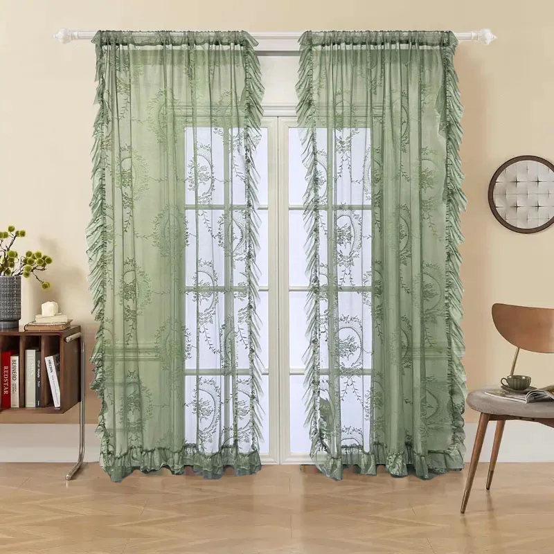 French-Style-Countryside-Retro-Green-Ruffled-Lace-Sheer-Voile-Curtain ...