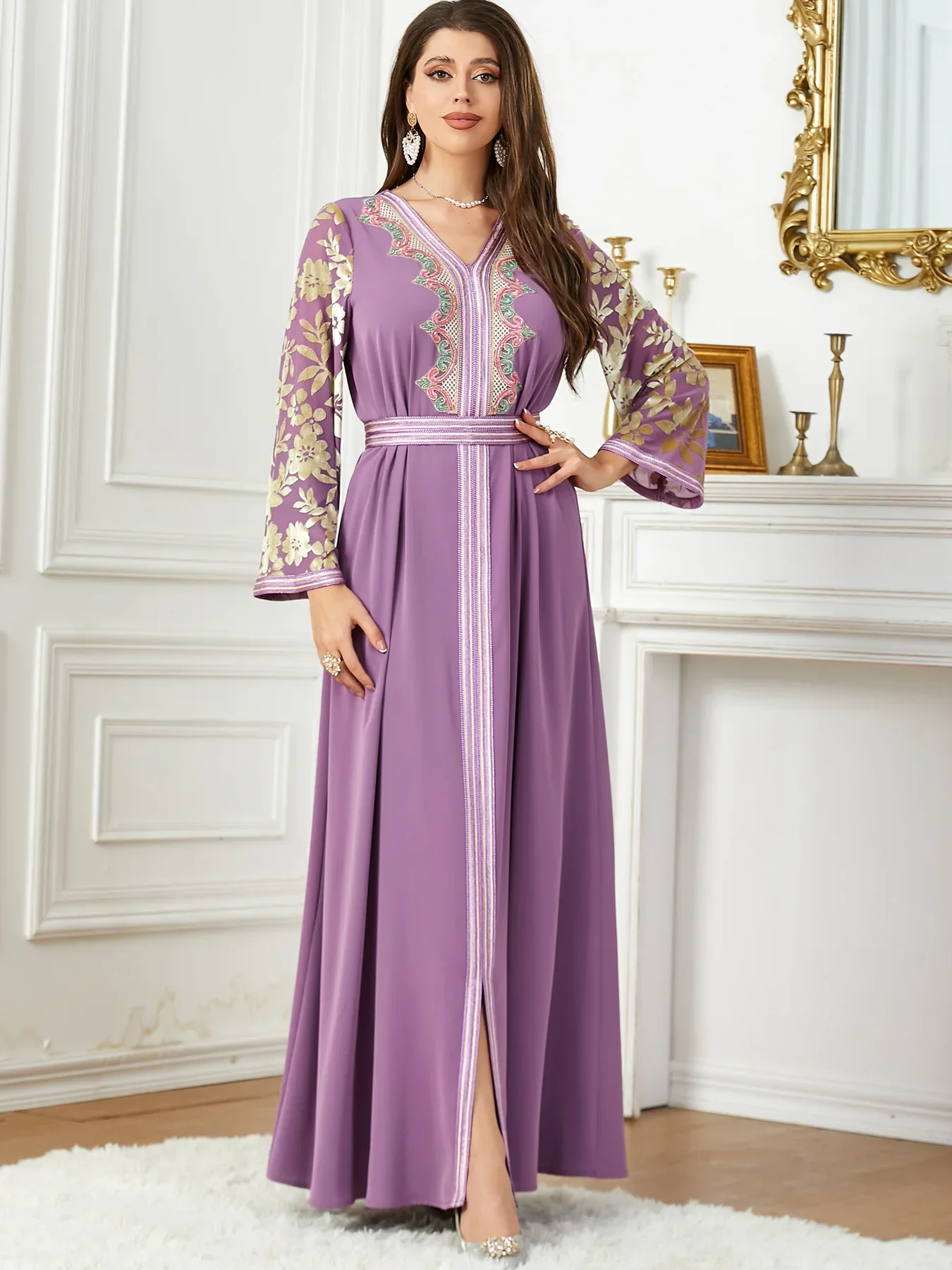 Elegant-Muslim-Party-Dress-for-Women-Abaya-Embroidery-Split-Lace-up ...