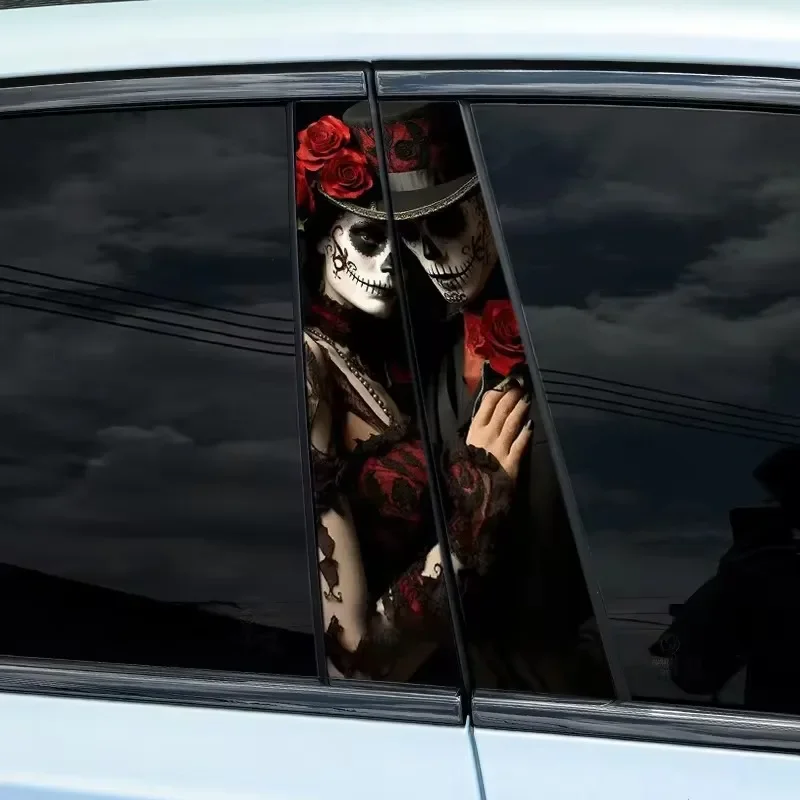 1PC Gothic Skeleton Couple Car Stickers Waterproof Auto B Pillar ...