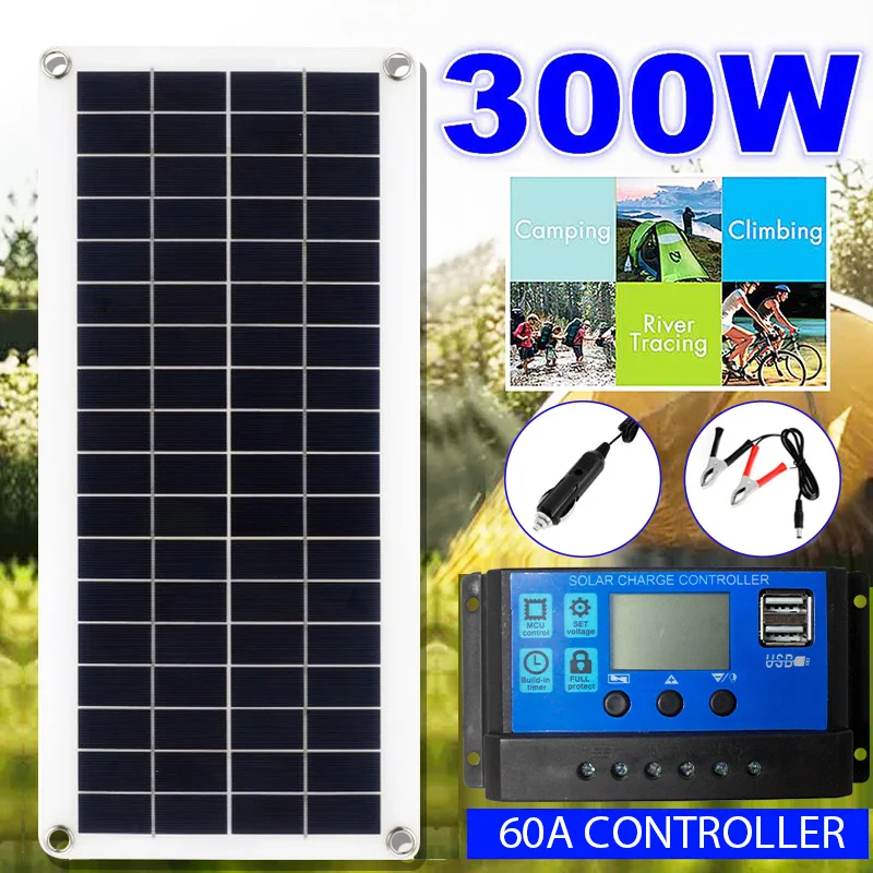 300W-Solar-Panel-12V-Solar-Cell-60A-Controller-Solar-Panel-for-Phone-RV ...