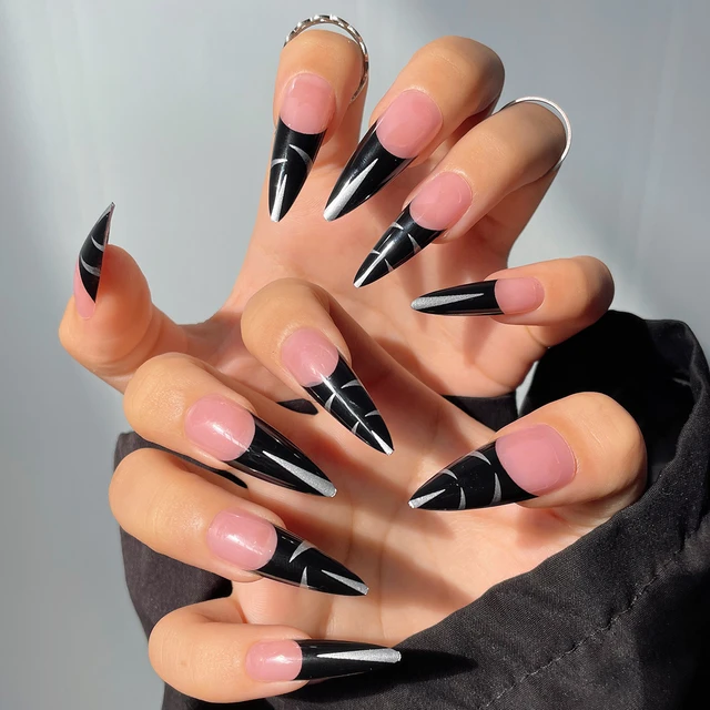 Black Tip Acrylic Nail Designs