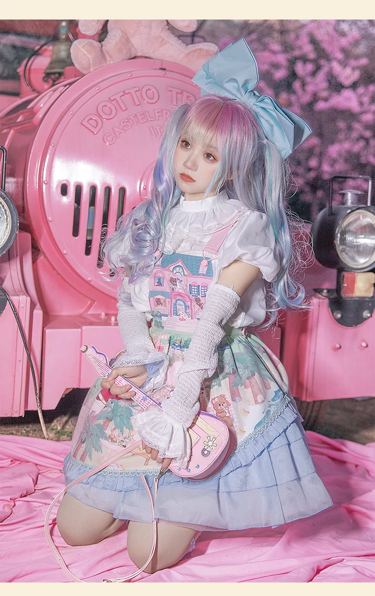 Sweet Cute Lolita Jsk Girl Cake Dress Cosplay Pink Blue Bow Kawaii ...