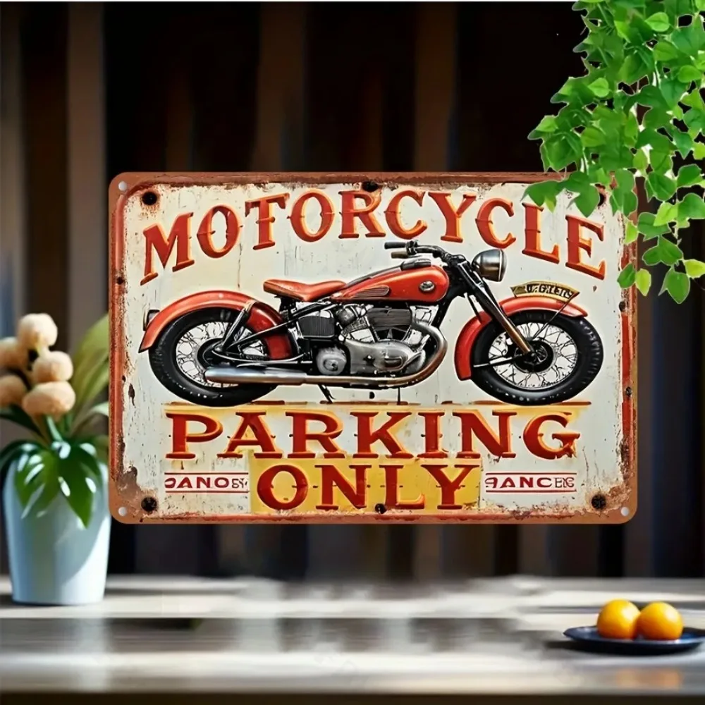 Vintage Motorcycle Parking Only Aluminum Tin Sign，Decorative Plaque for ...