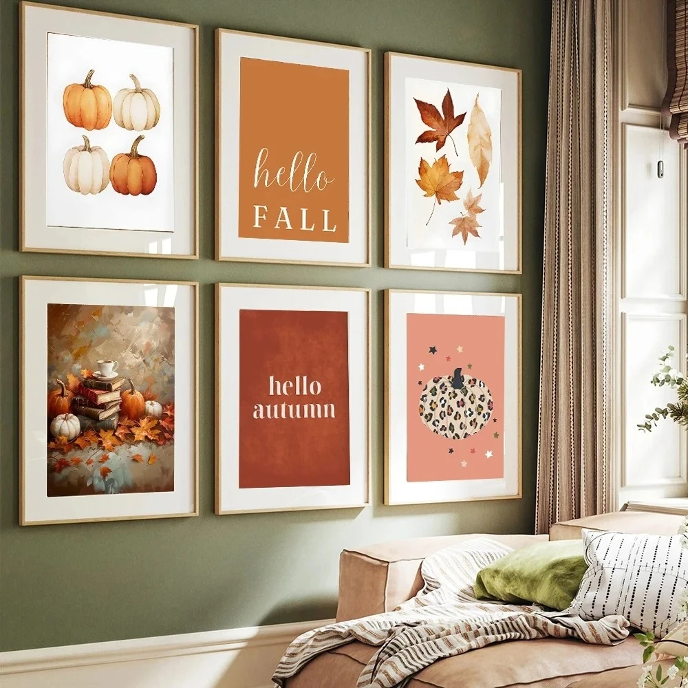 Autumn Leaves Pumpkins Print Poster Fall Home Bedroom Living Room Decor ...