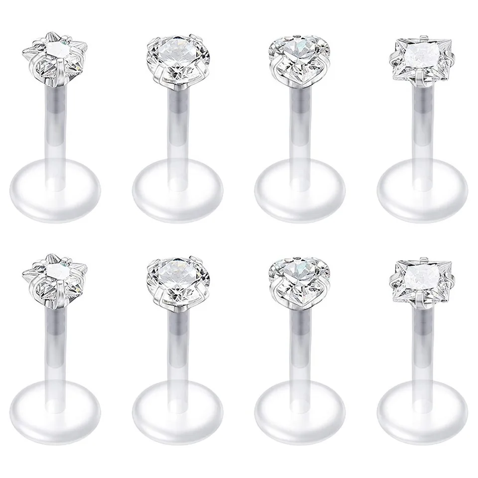 Clear 10pcs Clear Acrylic Labret Retainer Bioflex Lip Straight Labret ...