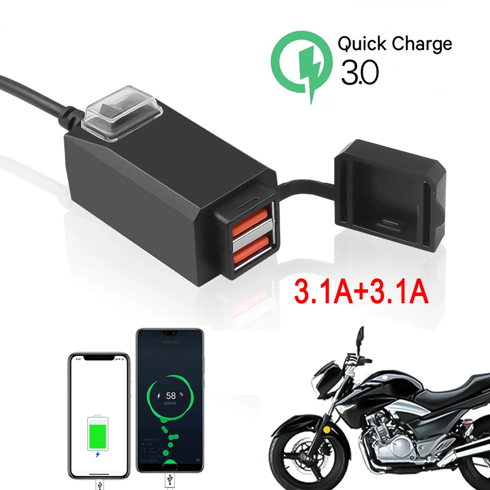 Qc3.0 usb motocicleta soquete à prova d' água dual usb quick change 3.0 ...