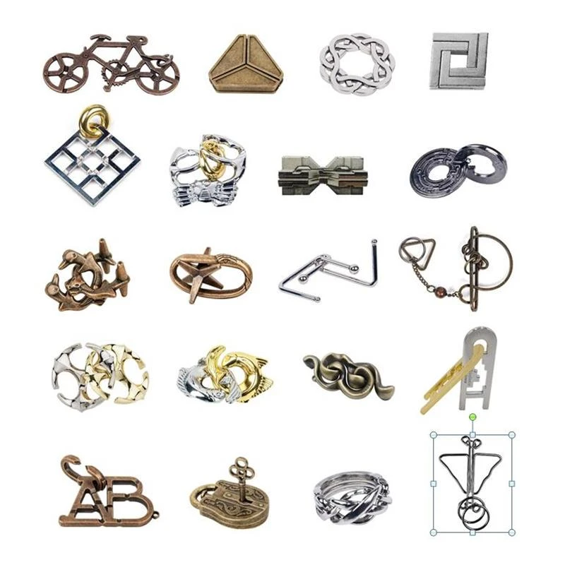 20PCS/Set IQ Metal Puzzles Brain Teaser Magic Rings Lock Puzzle Game ...
