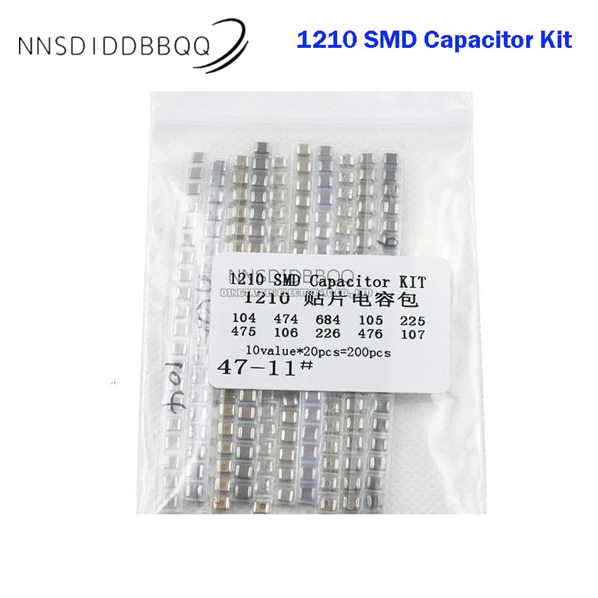 1210 SMD Capacitor Kit Sample Package 10 Common Values,20PCS of Each ...