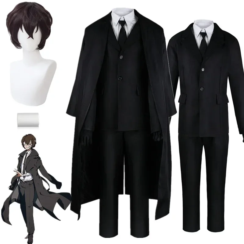 Anime-Bungo-Stray-dogs-Dazai-Osamu-cosplay-costume-black-trench-robe ...