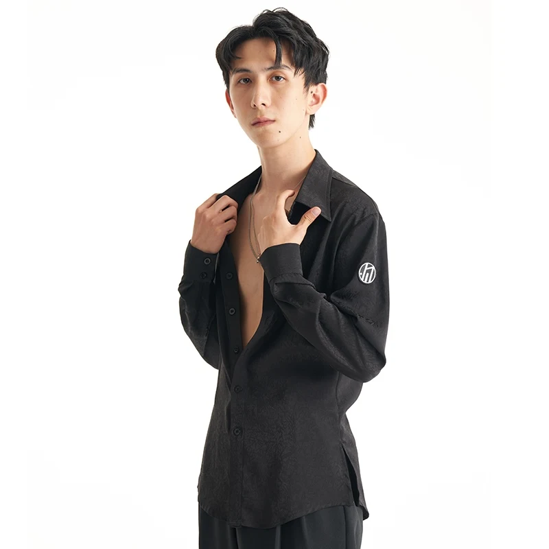 2024-Latin-Dance-Tops-For-Men-Long-Sleeved-Loose-Shirts-Chacha-Rumba ...