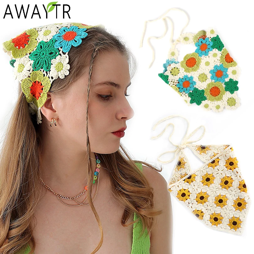 Crochet-Flower-Hair-Scarf-Headband-Bandana-Hairband-for-Women-Daisy ...