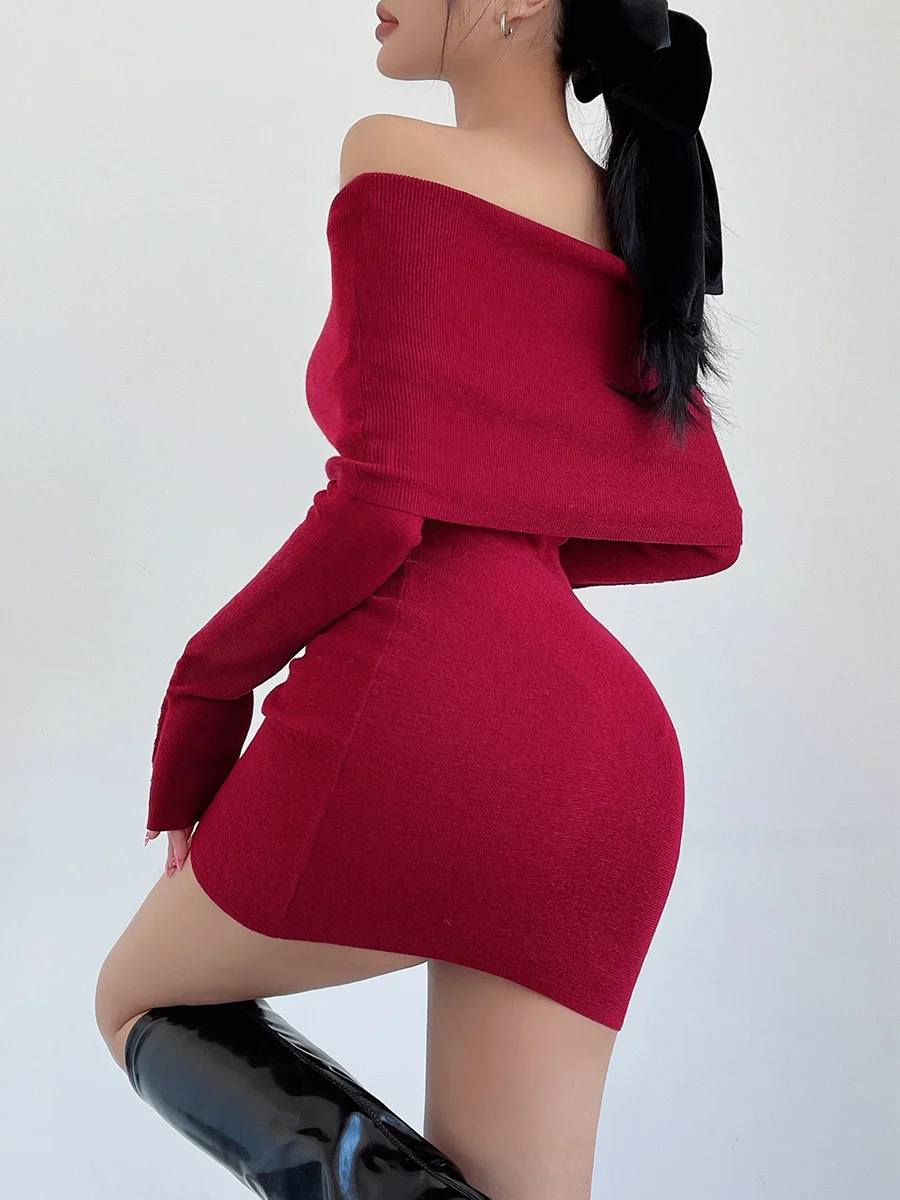 Slash-WOMENGAGA-Knitted-Elasticity-Neck-Mini-Dress-Women-Sweater-Thin-Fashion-Sexy-Women-Tops ...