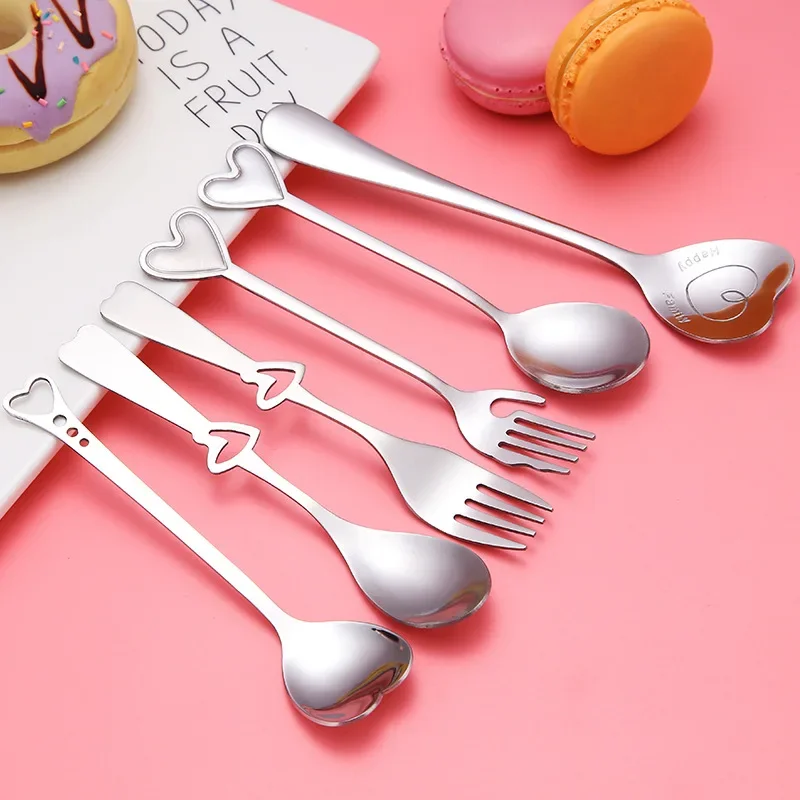 Eco-friendly Stainless Steel Love Forks and Spoon Set Heart Shaped ...