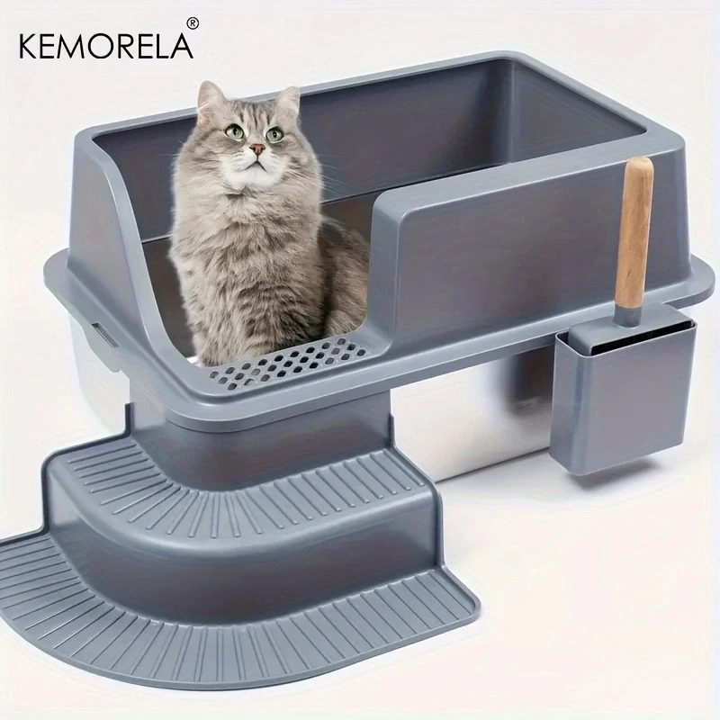 Extra-Large-20L-Stainless-Steel-Cat-Litter-Box-With-Stair-Foot-Pad ...