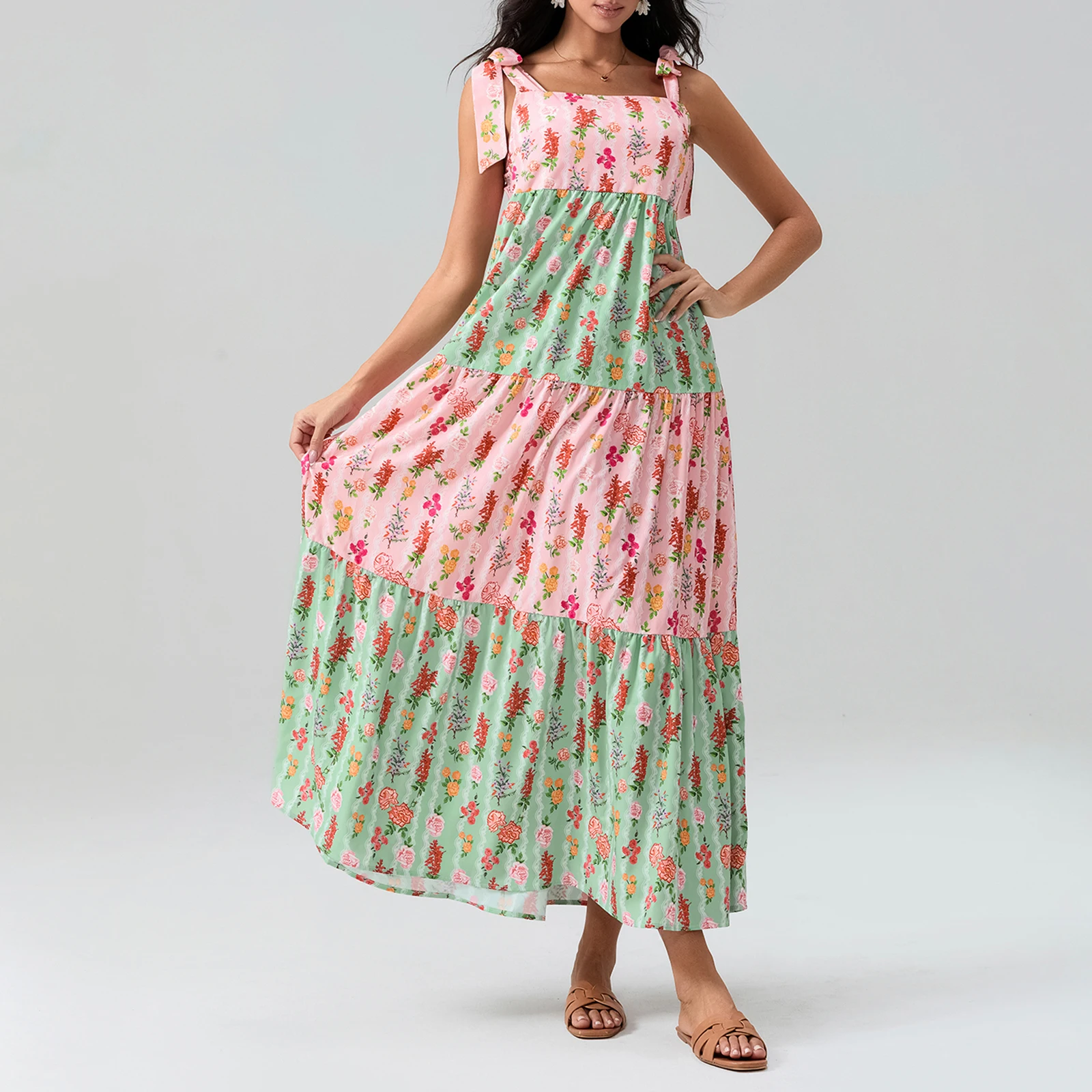 Women-Boho-Fairy-Long-Dress-Floral-Print-Tie-Up-Shoulder-Strap ...