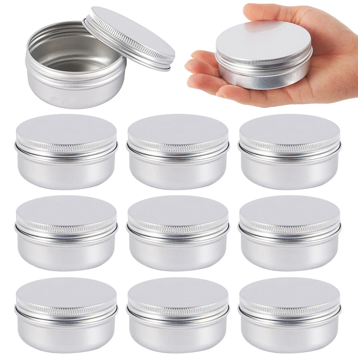 10-Pcs-50-100g-Aluminum-Jars-Refillable-Empty-Metal-Pot-Mini-Portable ...