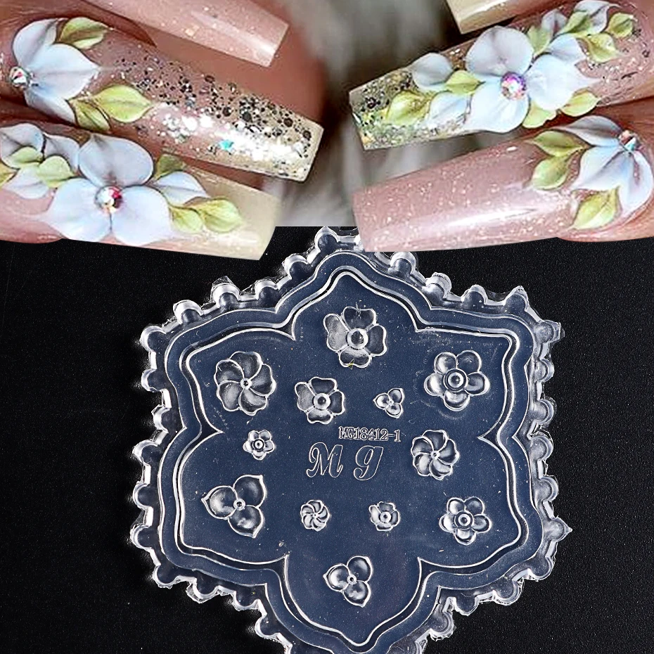 Flowers-Silicone-Nail-Carving-Mold-Leaves-Mould-Stamping-Plate-Durable ...