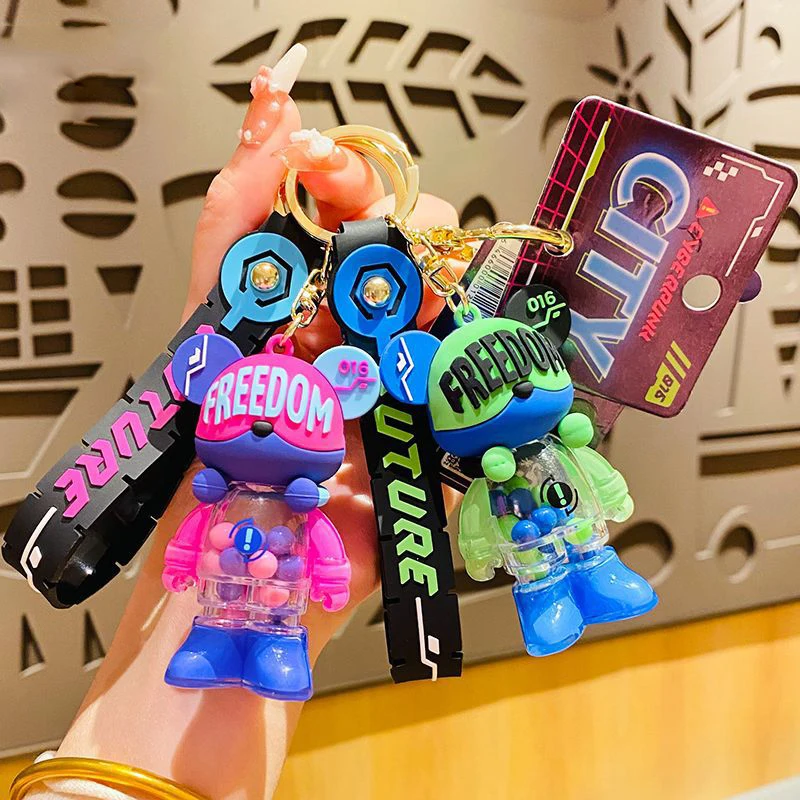 New-Cartoon-Tide-Punk-Bear-Shake-Bead-Keychain-For-Key-Creative-Cool ...
