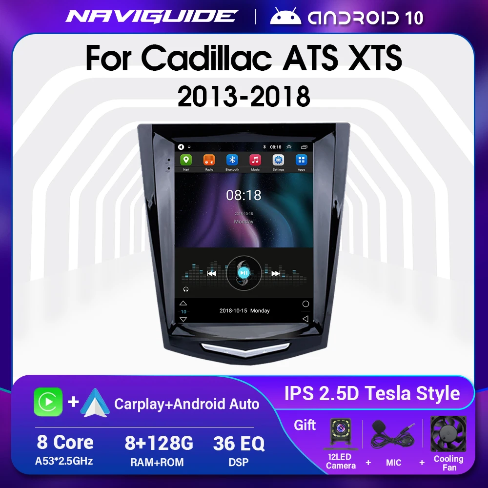 자동차 라디오 테슬라 스타일 스테레오 플레이어, 캐딜락 ATS XTS ATSL SRX CTS용, 자동 카플레이, GPS 내비게이션, DVD 플레이어 없음, 안드로이드 10 ...