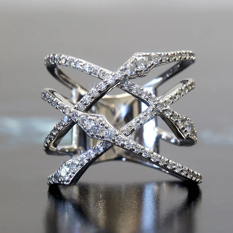 Huitan Luxury Double Cross Finger Rings for Women Silver Color ...