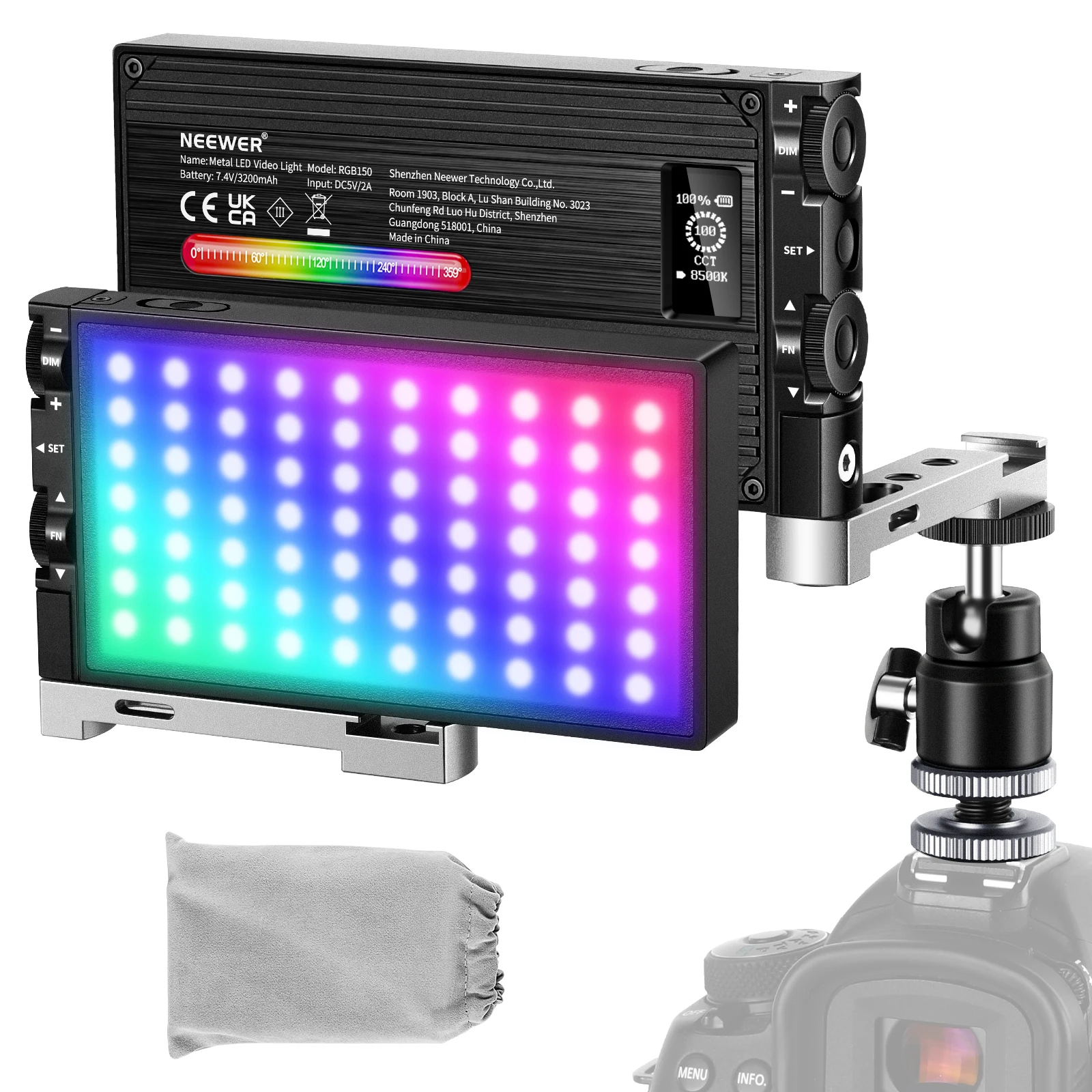 Neewer luz LED para vídeo, luz de cámara a todo Color RGB150 de 12W con ...
