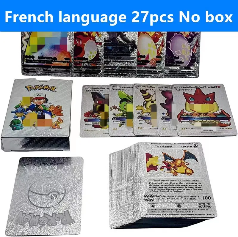 27-110pcs carte pokémon françaises Pikachu Gold Silver Black Vmax GX ...