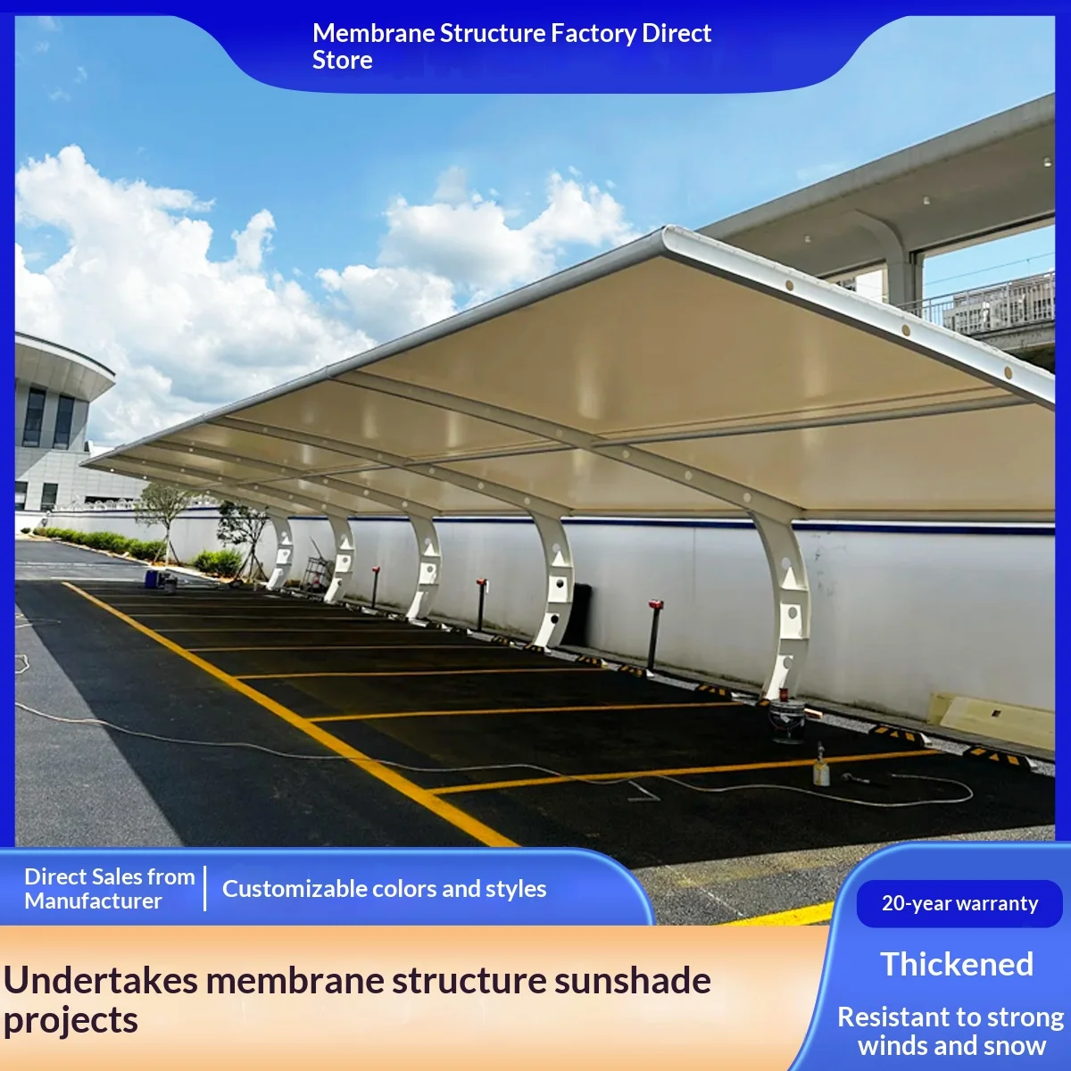 Outdoor membrane structure parking shelter, car shelter, PVDF membrane ...