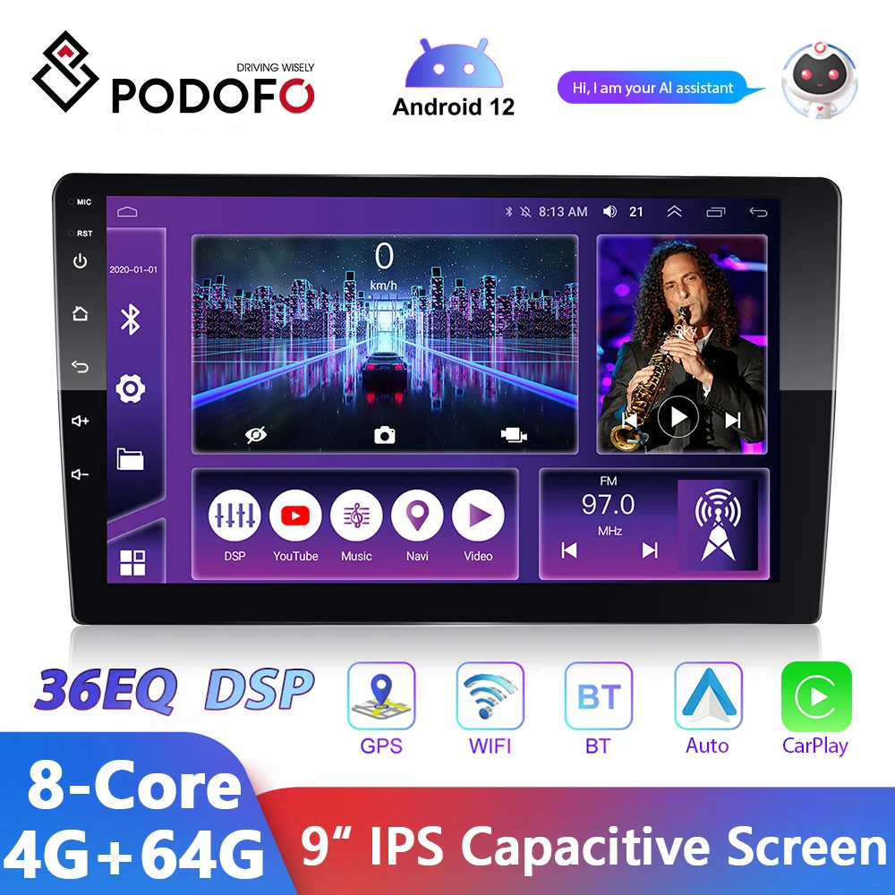 Podofo Android12 2 Din Radio samochodowe 9 "uniwersalne multimedialny odtwarzacz wideo ...