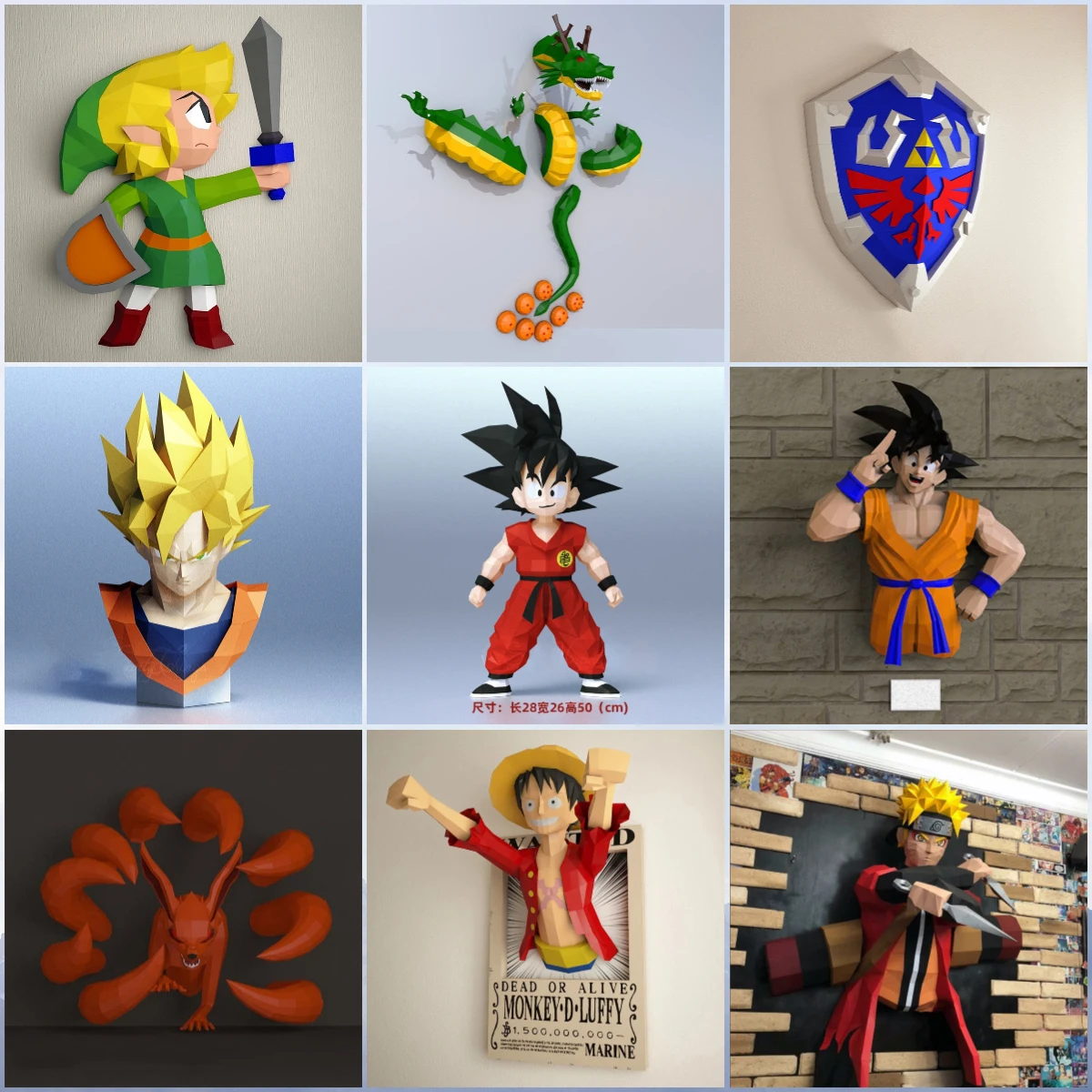 Dragon Ball Z Goku Naruto Zelda Papercraft 3D Model One Piece Luffy ...
