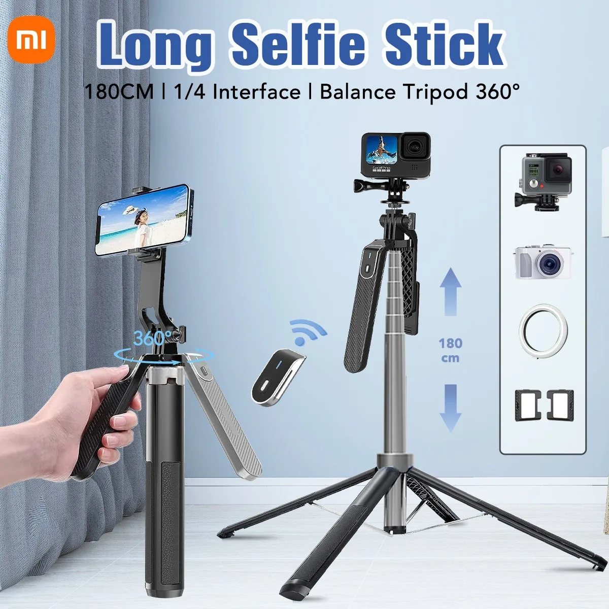 Xiaomi-180CM-Selfie-Stick-Tripod-360-Rotation-Portable-Foldable-Cell-Phone-Tripod-Stand ...