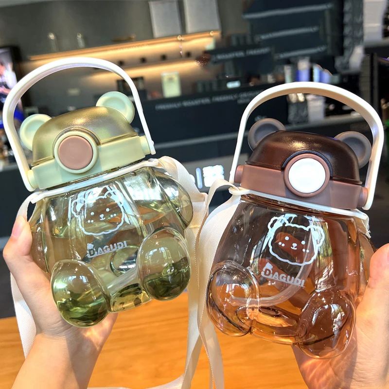 Kids-Water-Bottle-Kawaii-Bear-cub-Plastic-Cup-with-Lid-and-Cute-Cartoon ...