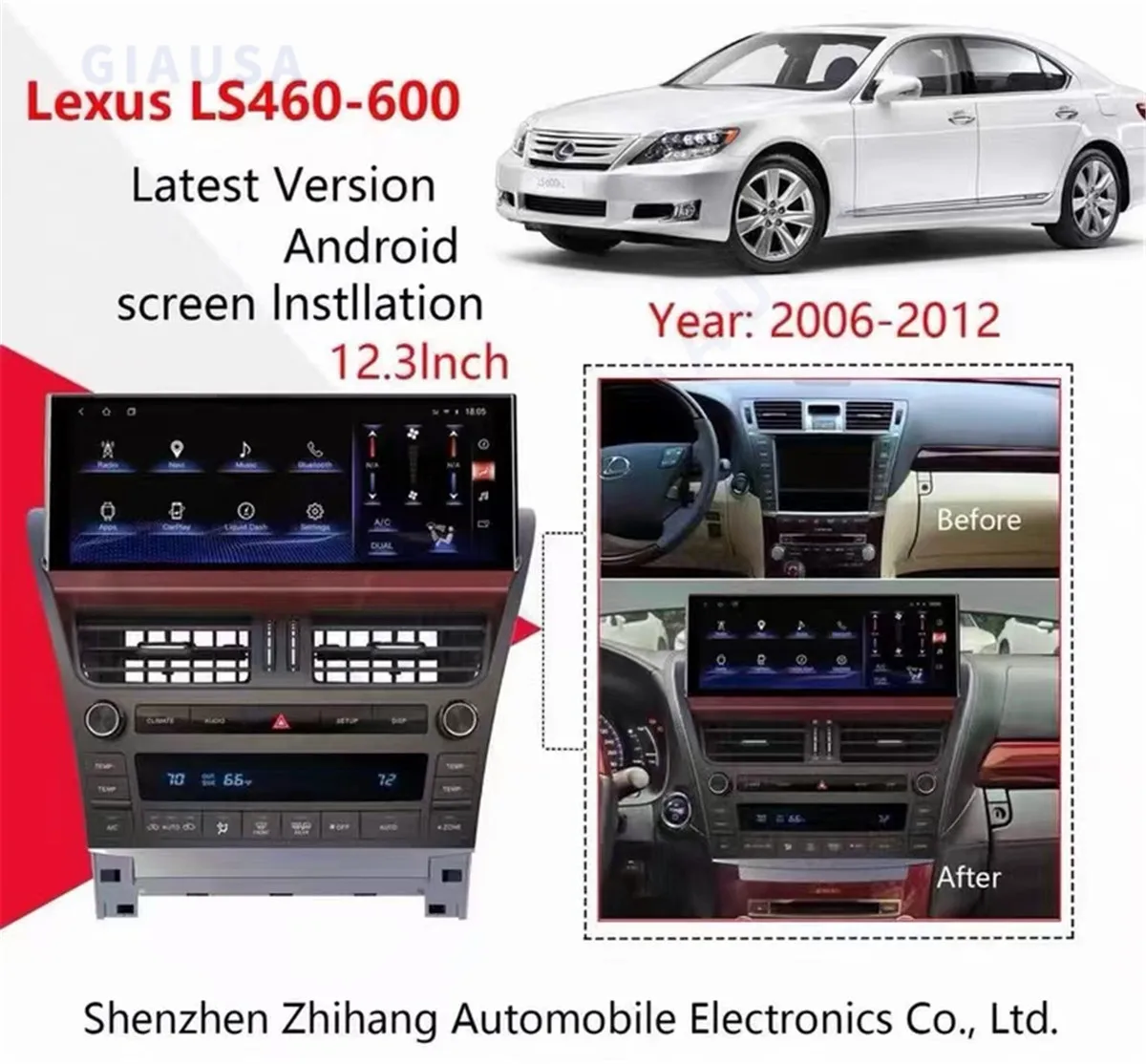 렉서스 LS460 LS600 2006 2012 헤드유닛용 자동차 GPS 네비게이션, 멀티미디어 자동 라디오 플레이어, 안드로이드 11, 128G, 12.3 인치 ...
